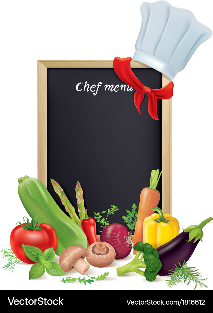 Chef menu board and vegetables Royalty Free Vector Image