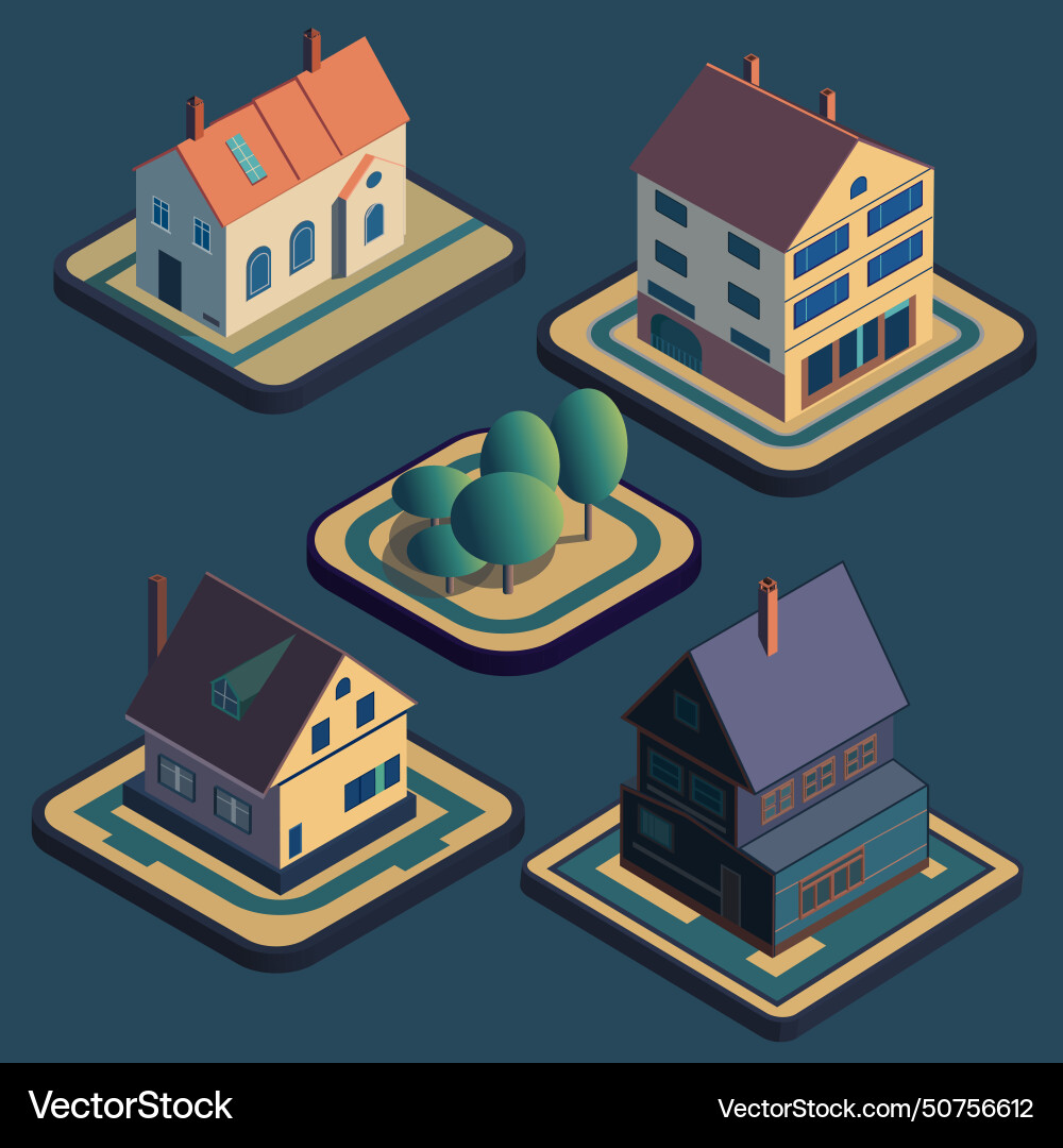 Classic architecture isometric set of isolated Vector Image
