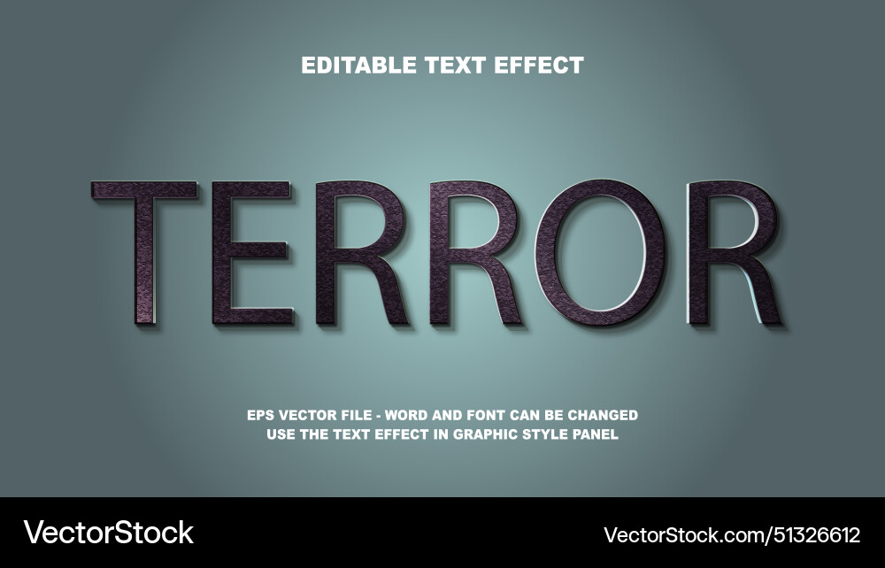 Editable text effect terror 3d template Royalty Free Vector