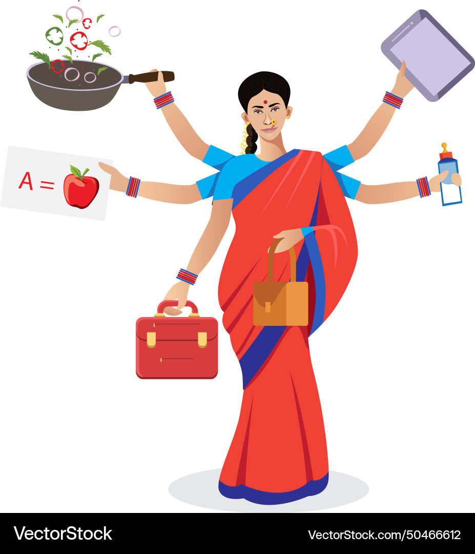 Indian multitasking woman balancing life Vector Image