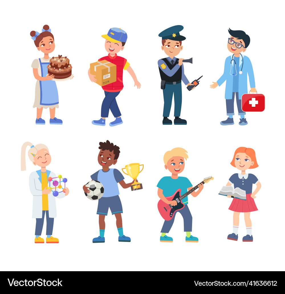 Kids in professional uniform set Royalty Free Vector Image