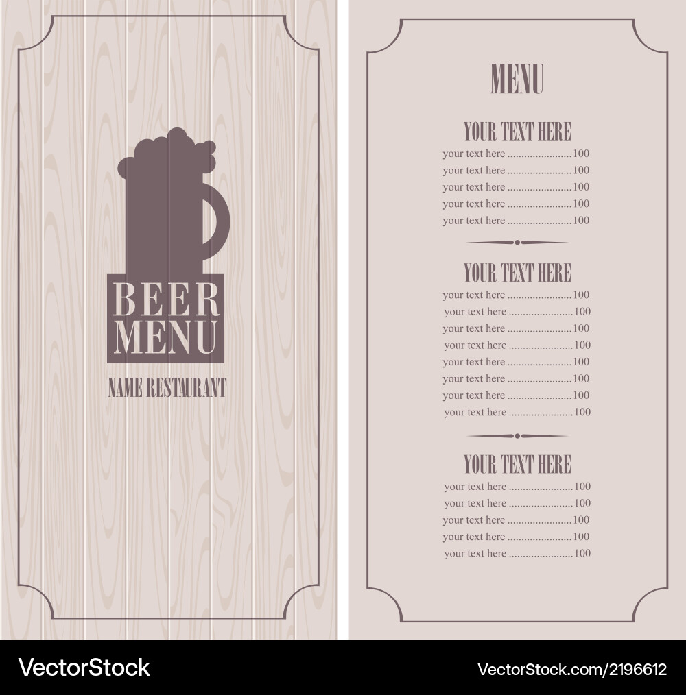 Menu with beer mug Royalty Free Vector Image - VectorStock