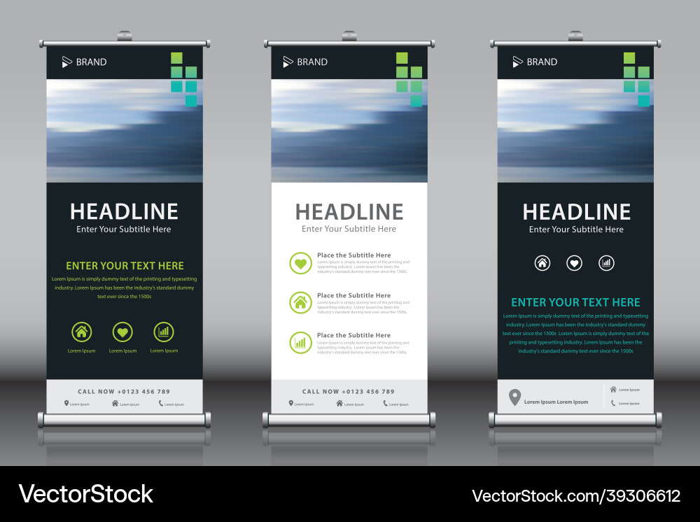 Roll up business advertisement banner template set