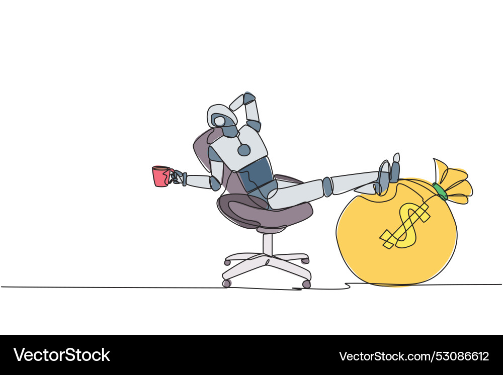 Single one line drawing smart robot sitting Vector Image