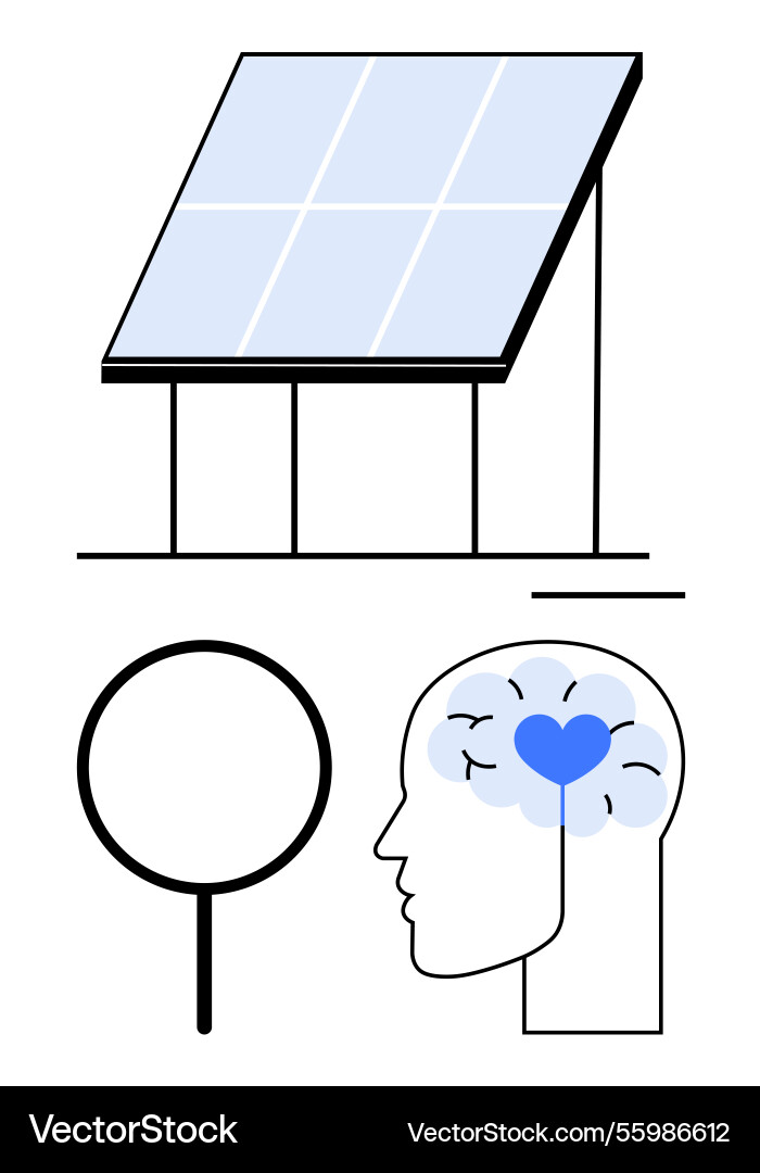 Solar panel magnifying glass and brain with Vector Image