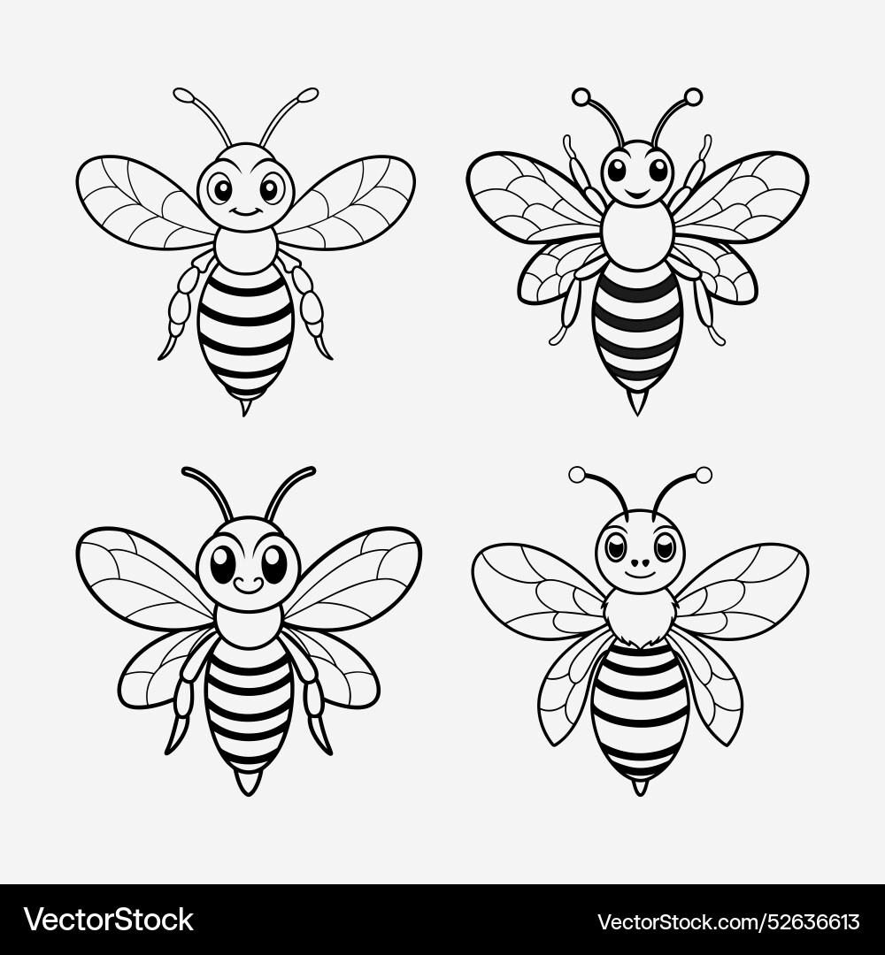 Bee black and white Royalty Free Vector Image - VectorStock