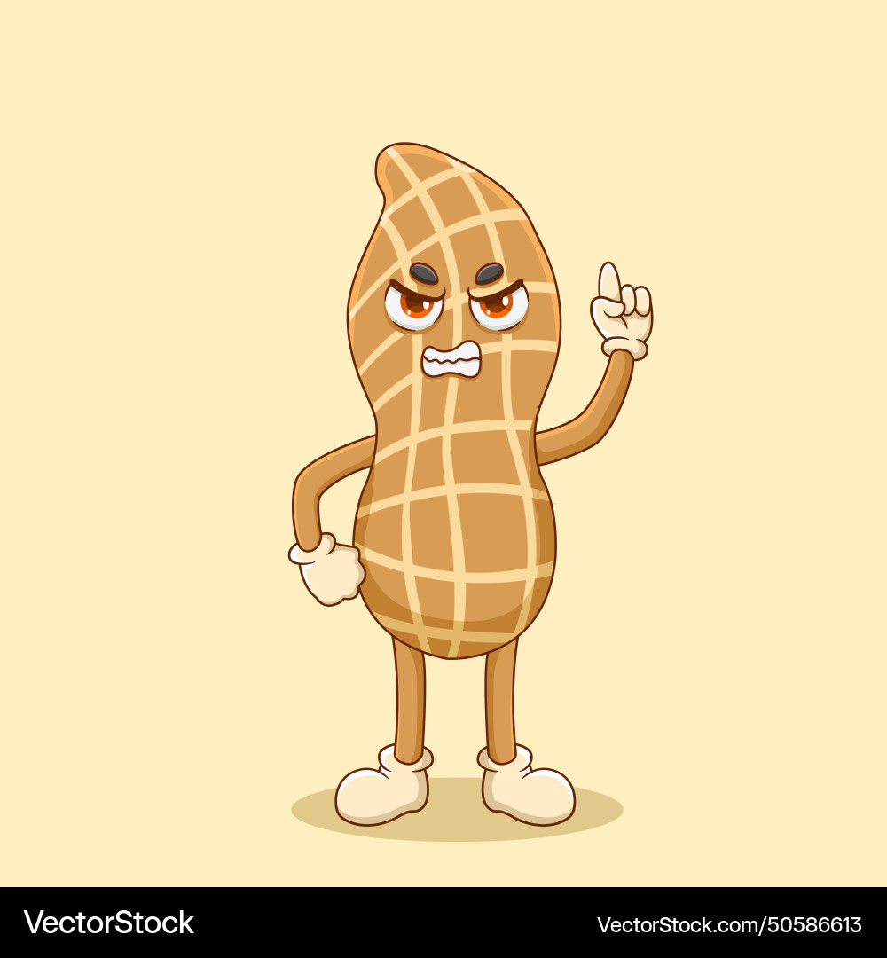 Cute peanut with angry expression Royalty Free Vector Image