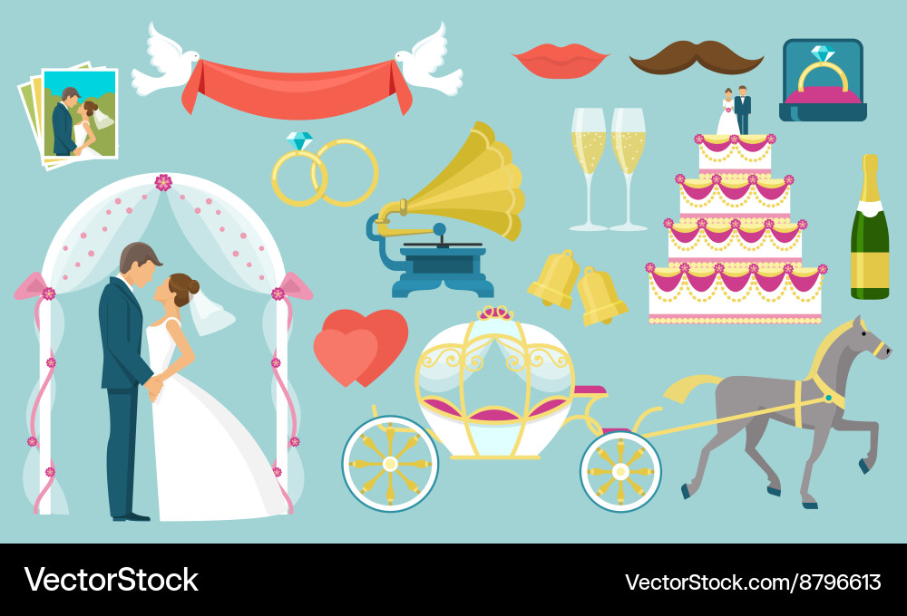 Flat wedding icon set Royalty Free Vector Image