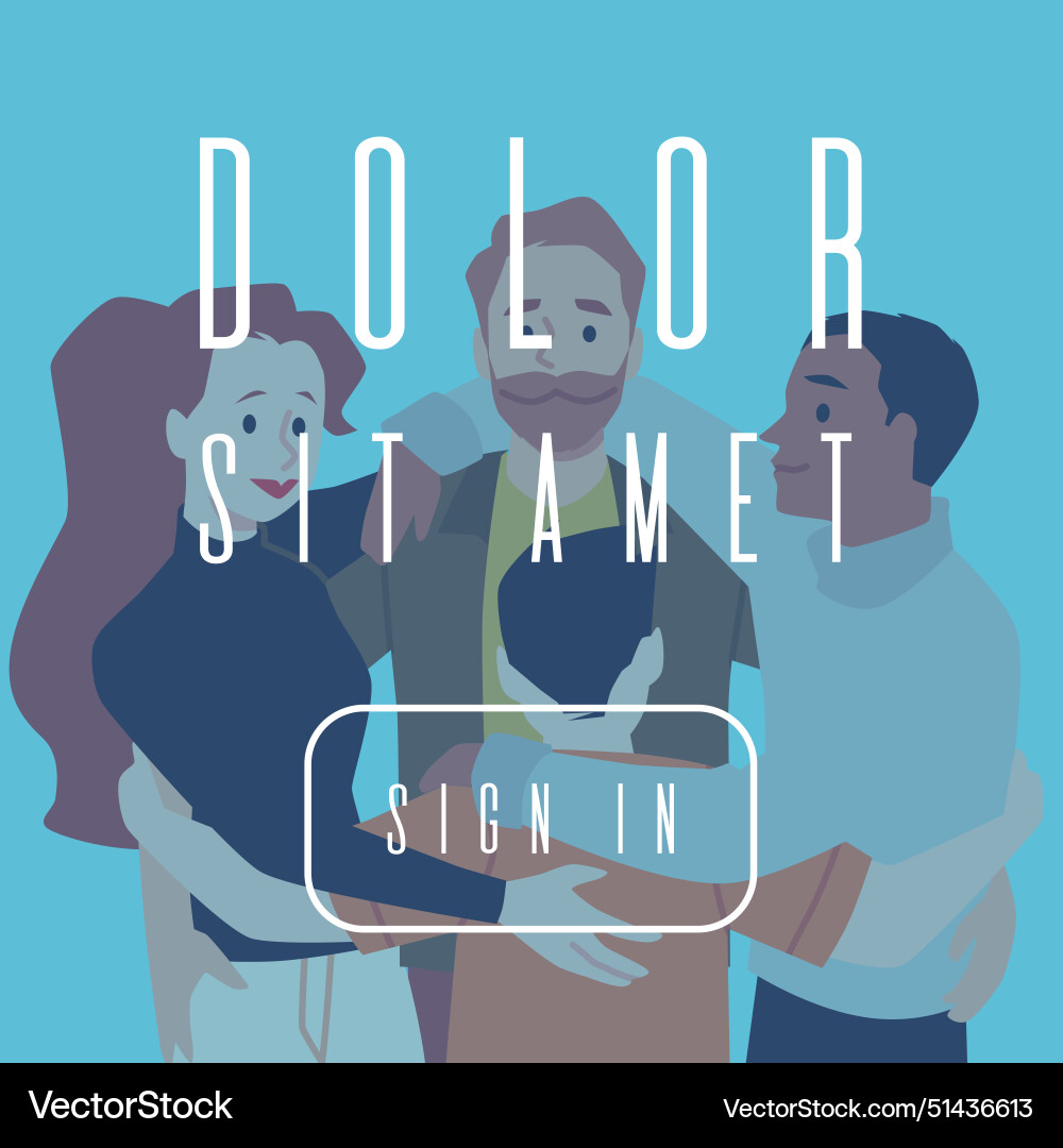 Group hug flat poster cartoon diverse Royalty Free Vector