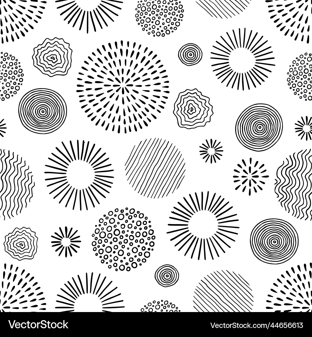 Hand drawn black white circle seamless pattern Vector Image