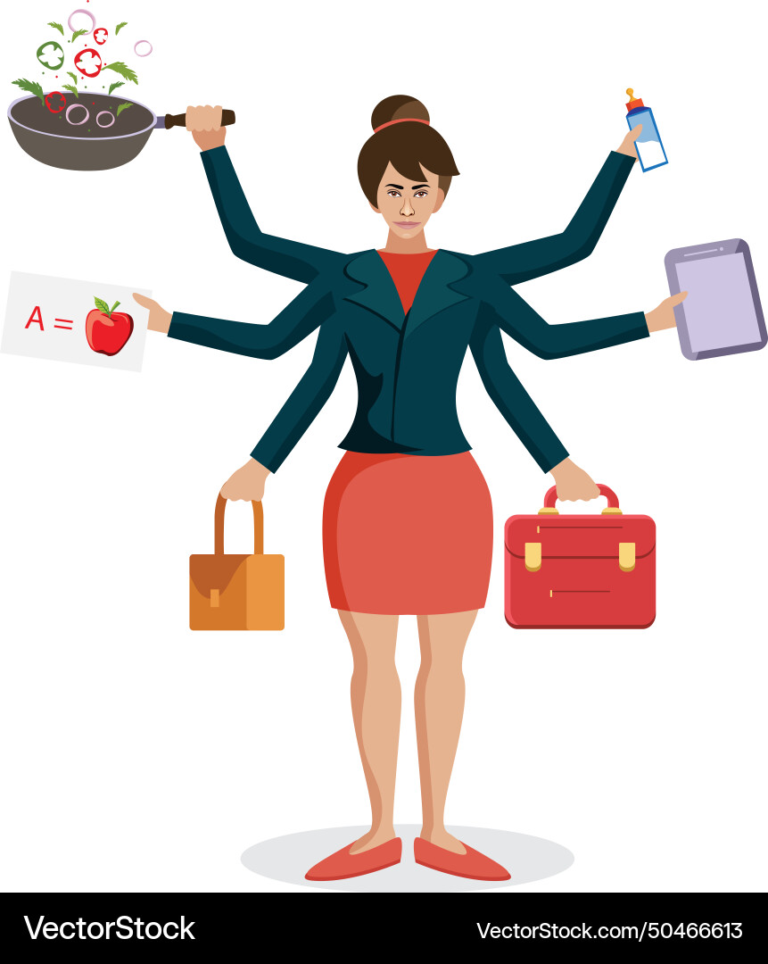 Multitasking woman balancing life with multiple Vector Image
