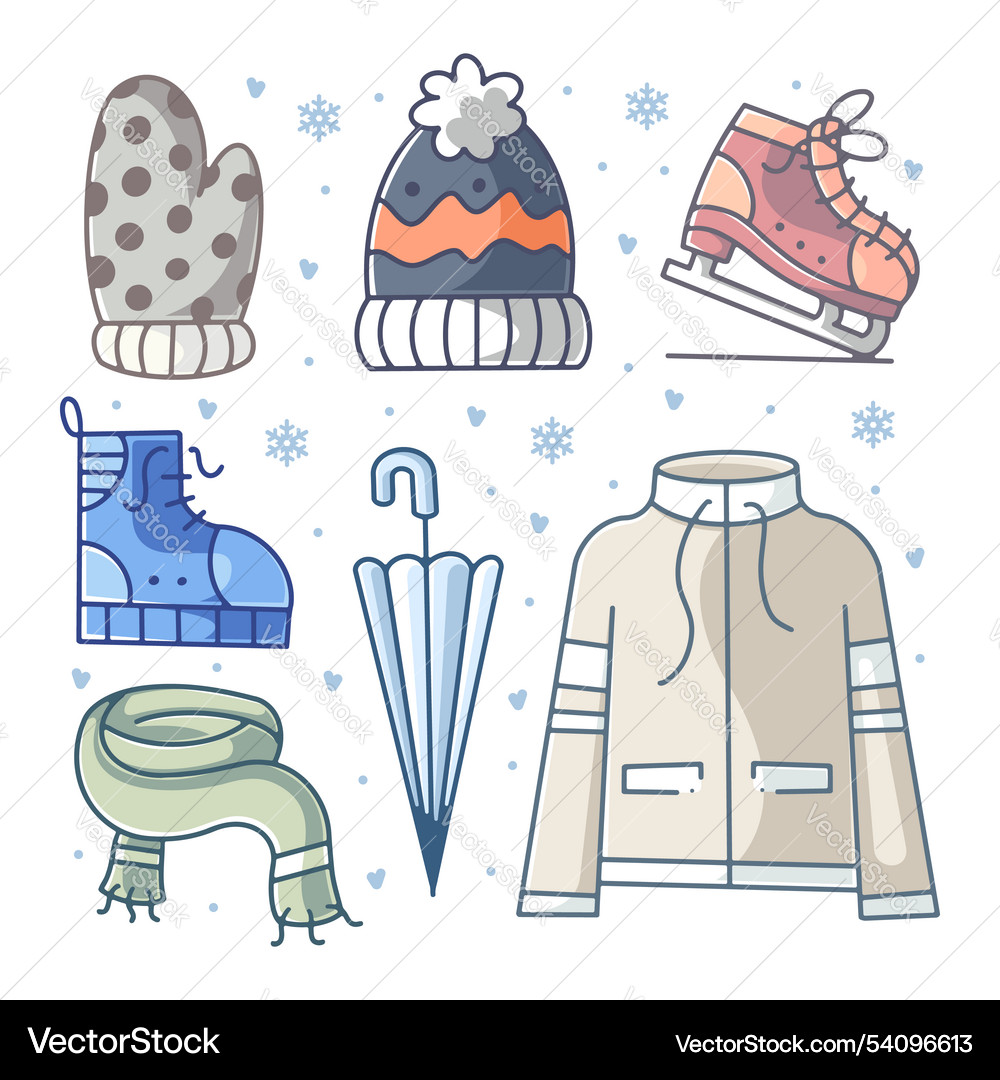 Winter icons hand drawn doodle full color Vector Image
