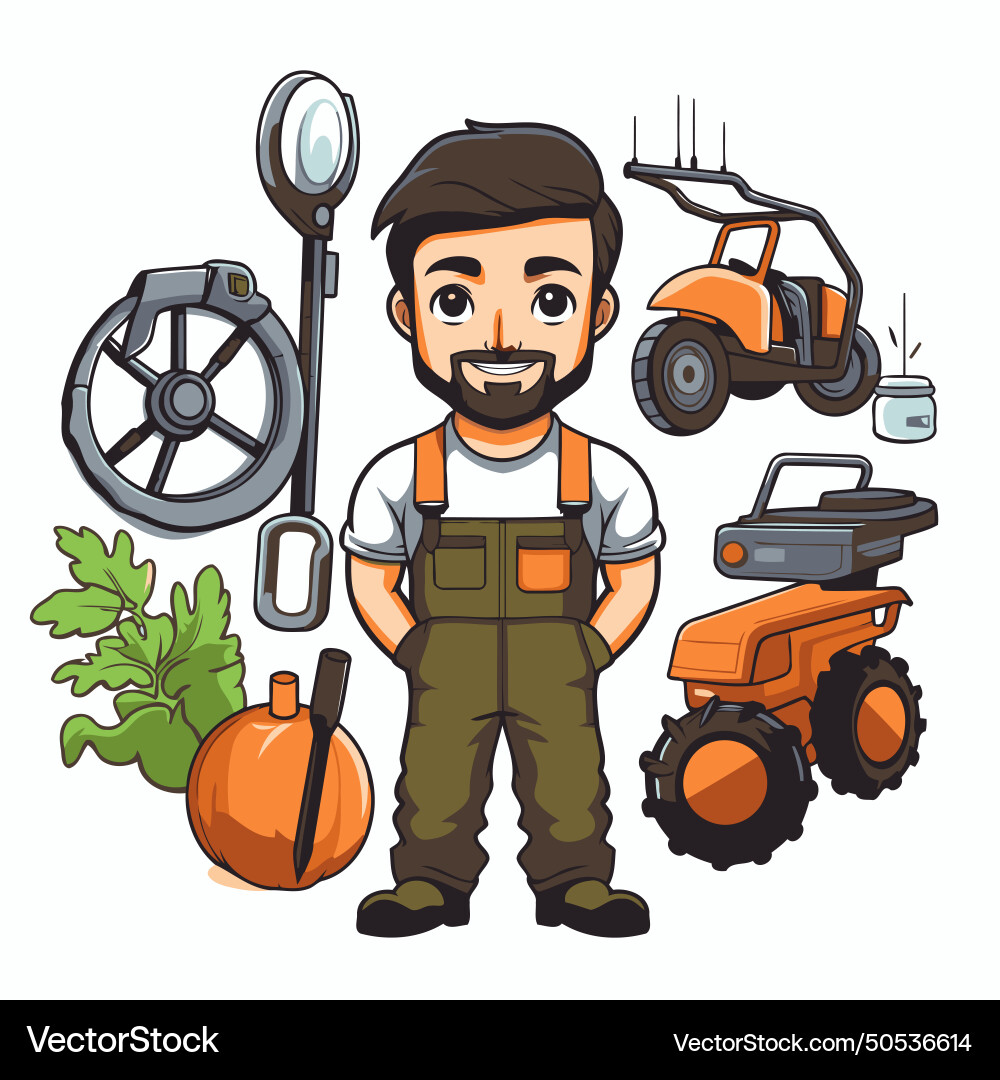 Cartoon farmer with tractor harvester Royalty Free Vector