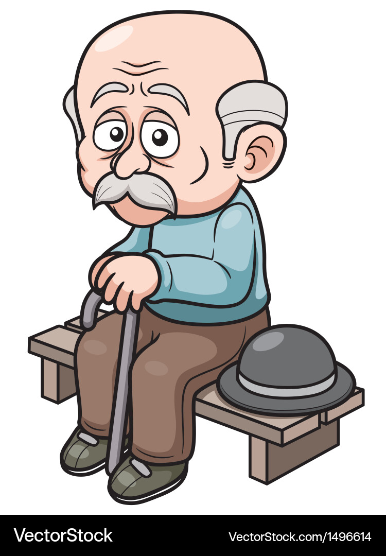 Cartoon Old Man on Bench Royalty Free Vector Image