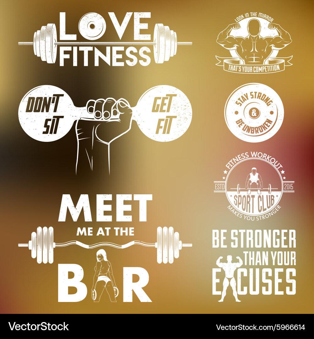 Fitness set vintage elements and labels Royalty Free Vector