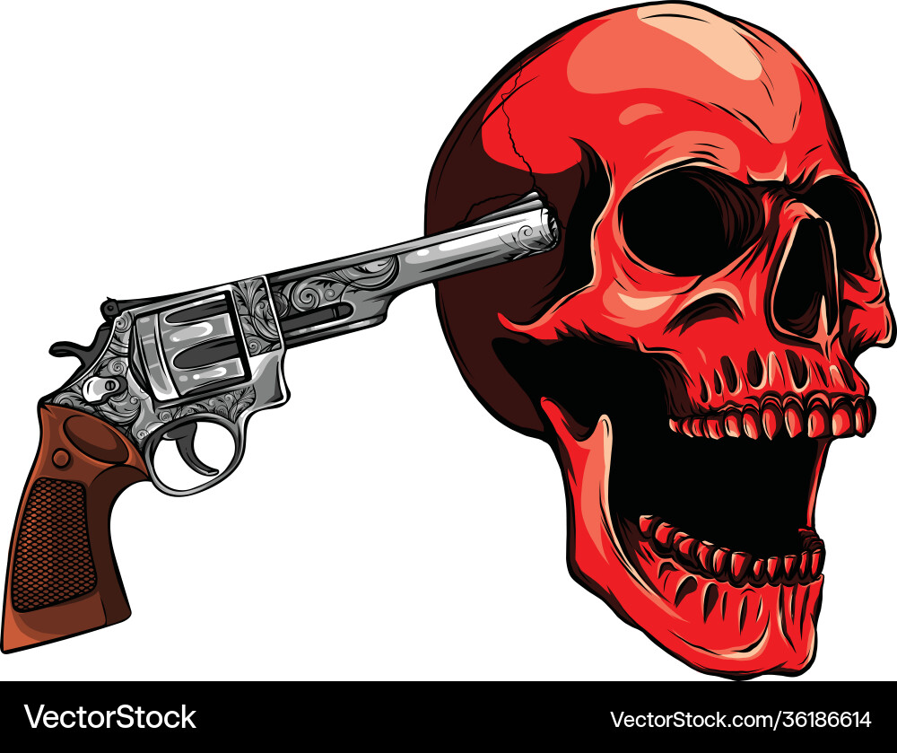 Skull aiming with revolver Royalty Free Vector Image
