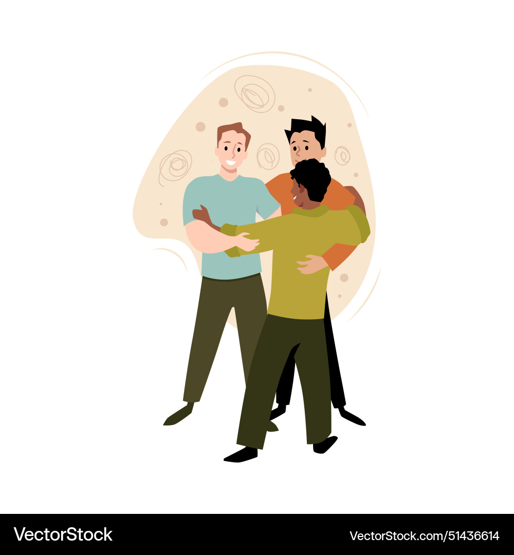 United men hug circle of support and Royalty Free Vector