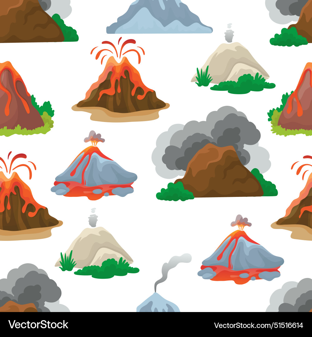 Volcano seamless pattern volcanoes eruption Vector Image