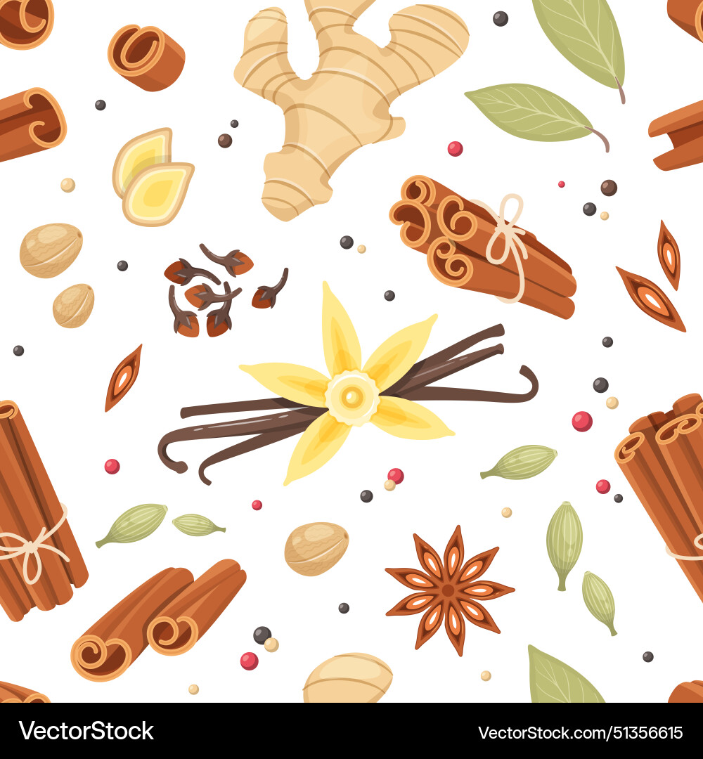 Cartoon dry spices seamless pattern fragrant Vector Image