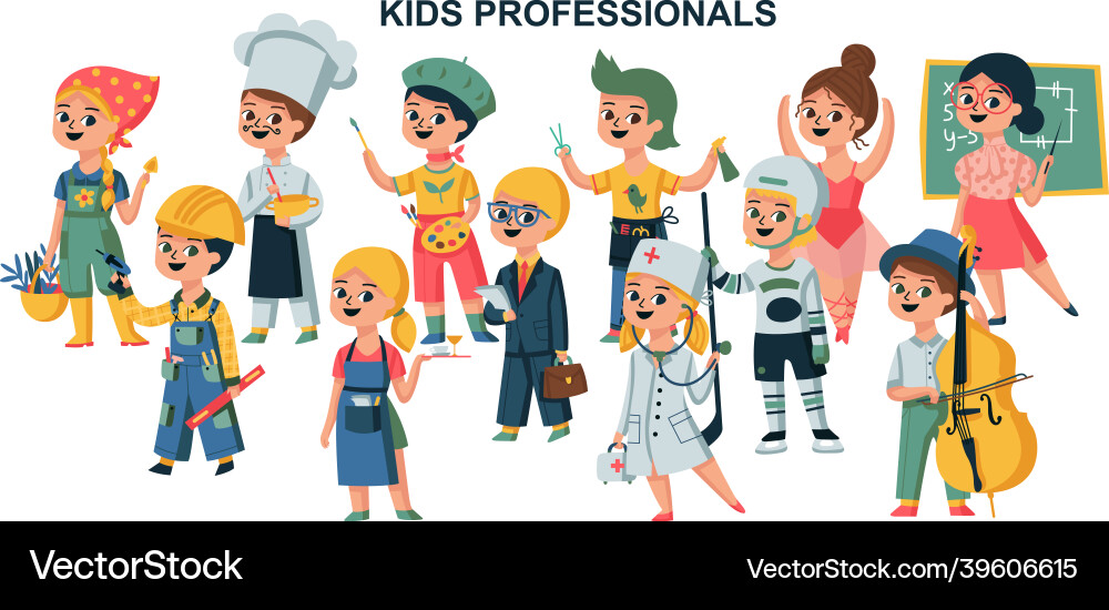 Kids professionals cartoon composition Royalty Free Vector