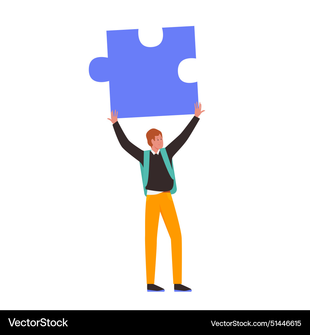 Man holding puzzle piece to solve problem find Vector Image