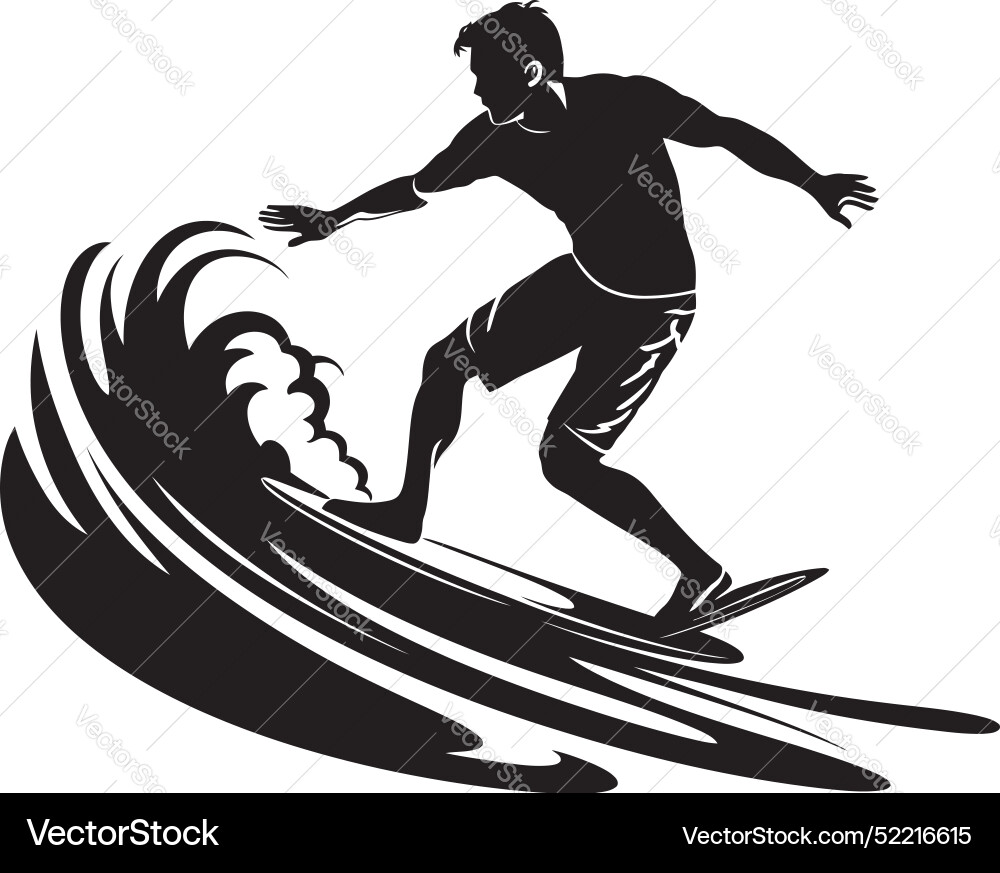 Ocean flow guy surfing with surfboard emblem Vector Image