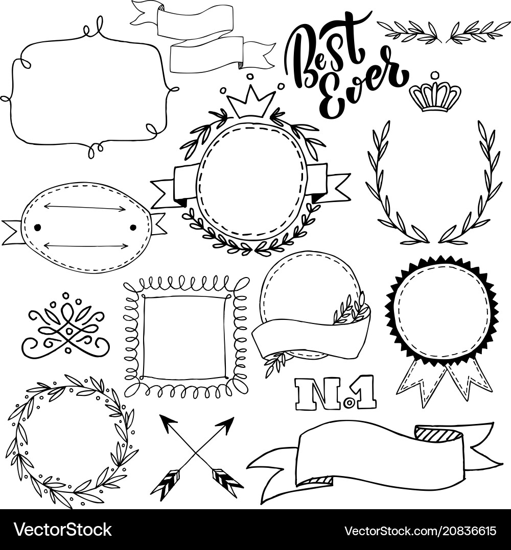 Set of hand drawn badges frames and lettering Vector Image