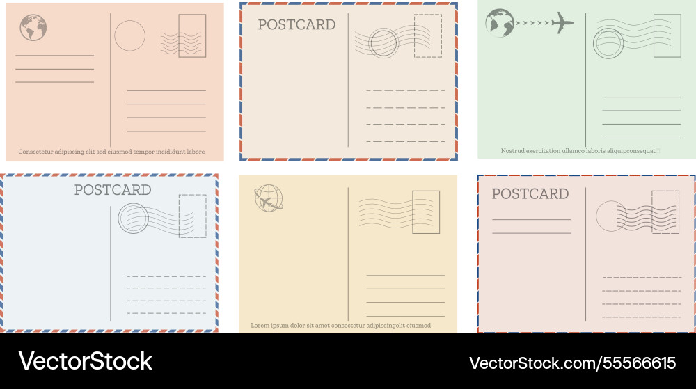 Vintage paper postal cards Royalty Free Vector Image