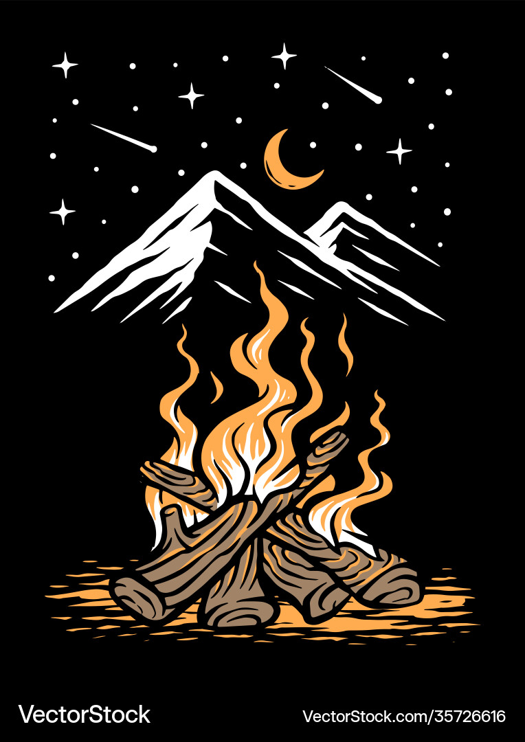 Bonfire on mountain at night Royalty Free Vector Image