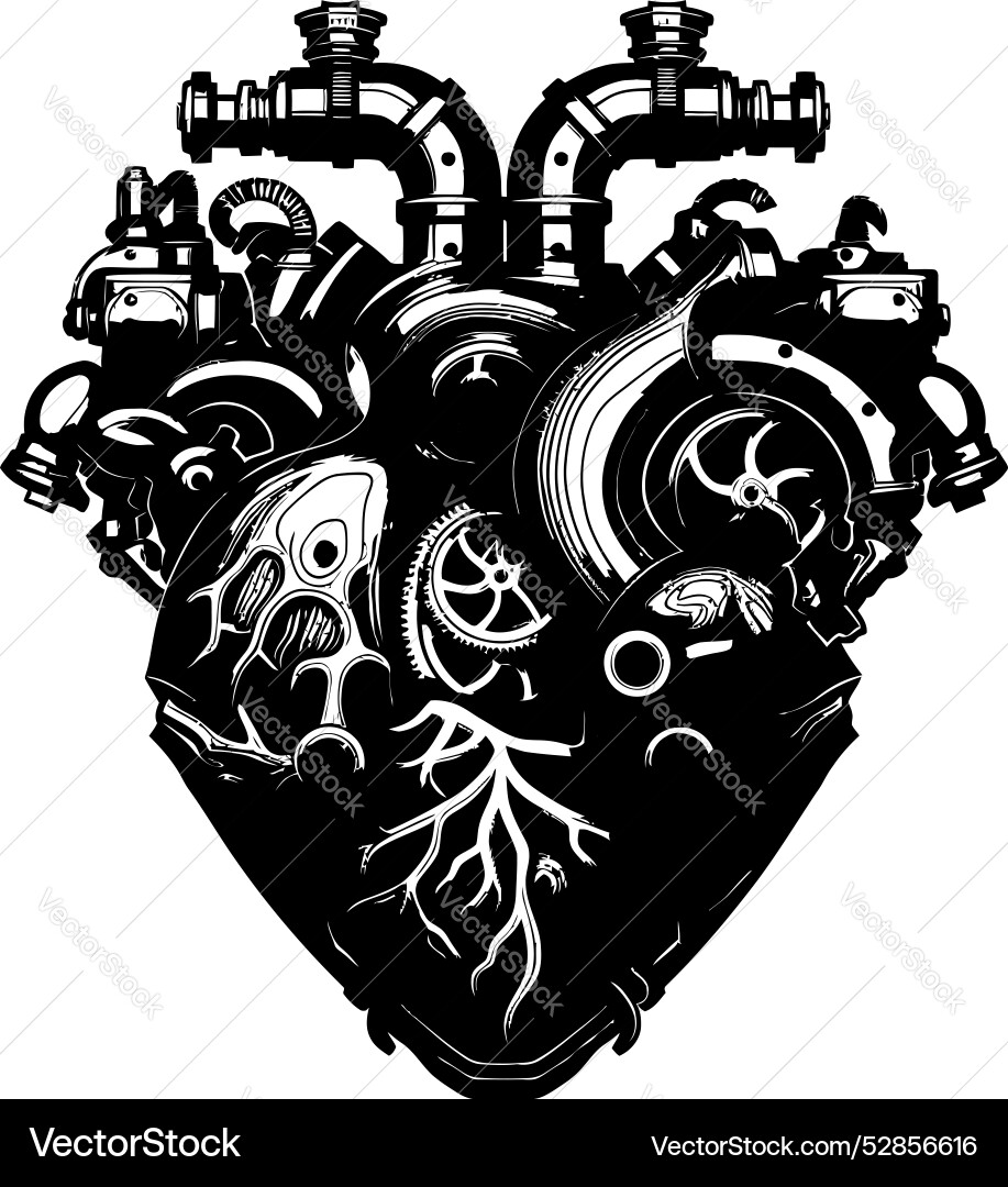 Brass beat machanical steampunk heart emblem Vector Image