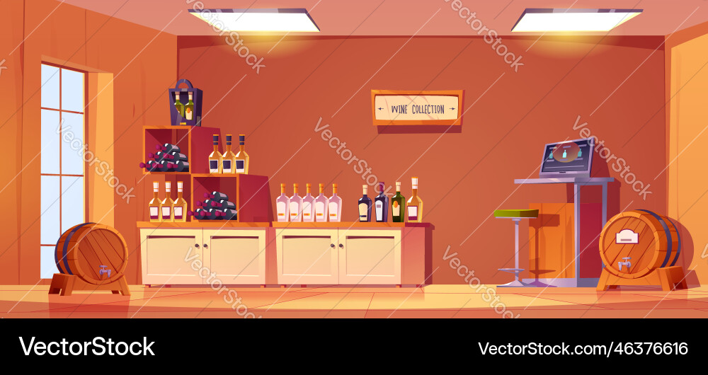 Cartoon wine shop interior design Royalty Free Vector Image