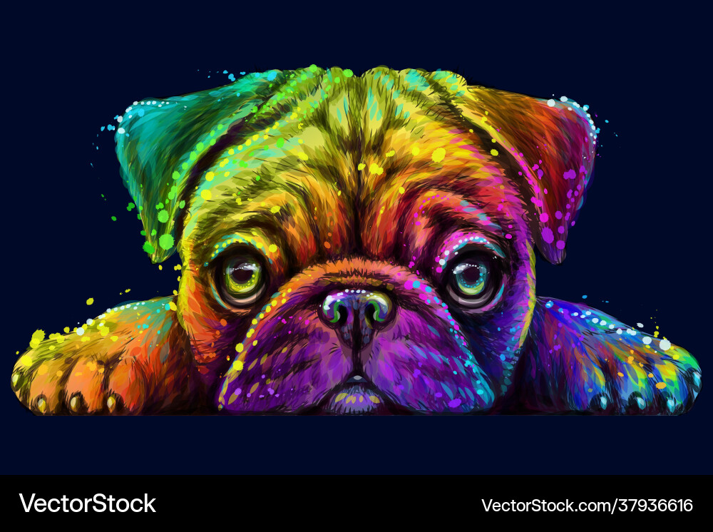 Colorful Neon Pug Portrait Royalty Free Vector Image