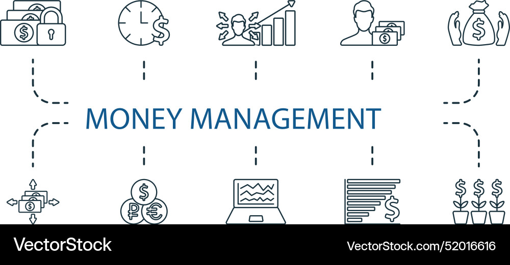 Money management outline icons set creative Vector Image