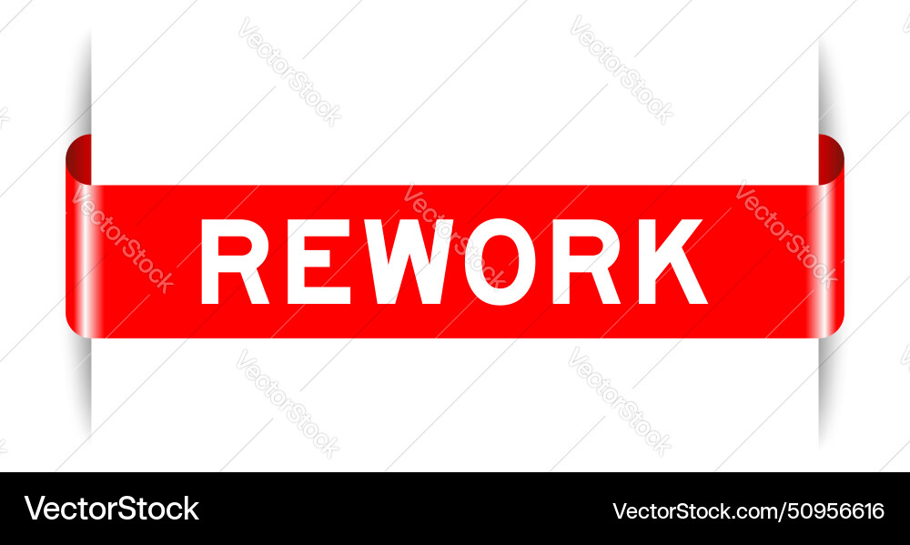 Red color inserted label banner with word rework Vector Image