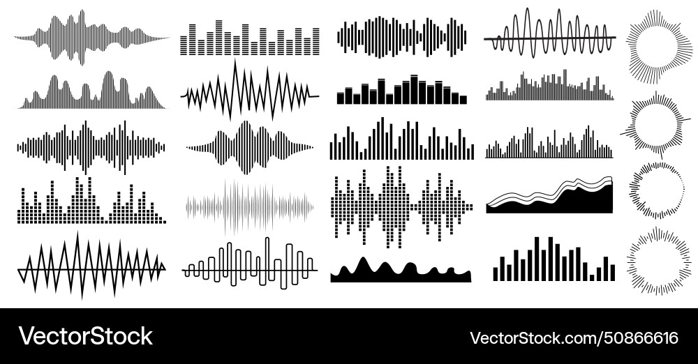 Set sound vibration waves in different shapes set Vector Image