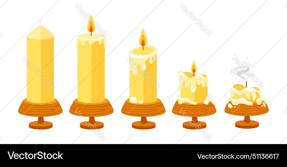 Burning candle wax collection in cartoon Vector Image