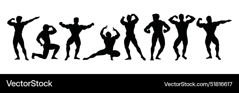 Muscular bodybuilder set silhouette Royalty Free Vector