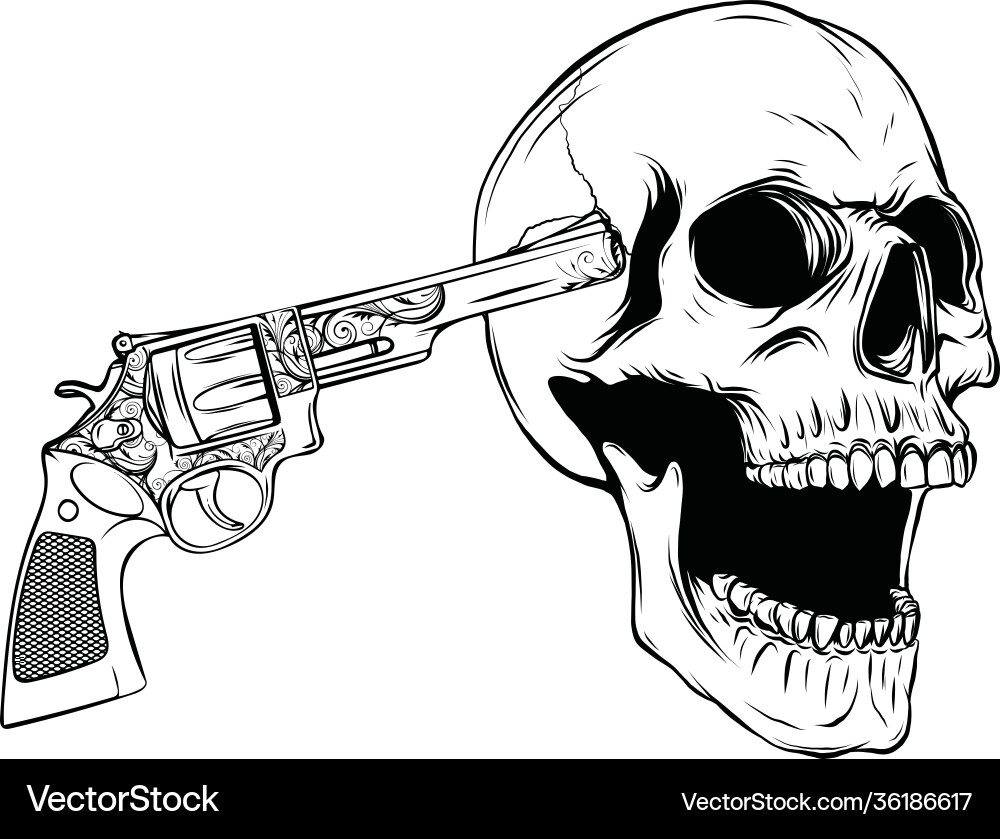 Skull aiming with revolver Royalty Free Vector Image