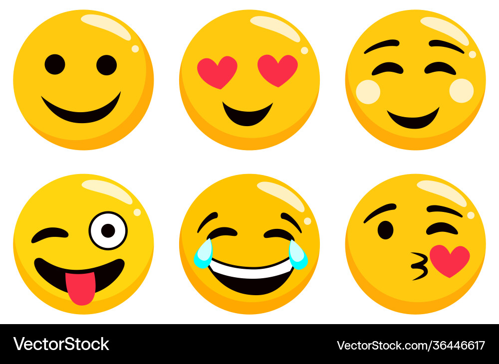 Smiling Emoji Faces Set Royalty Free Vector Image