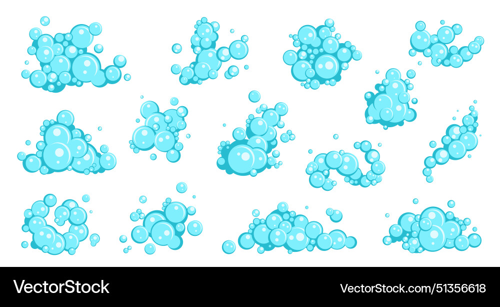 Blue soap bubbles cartoon flat bath foam Vector Image