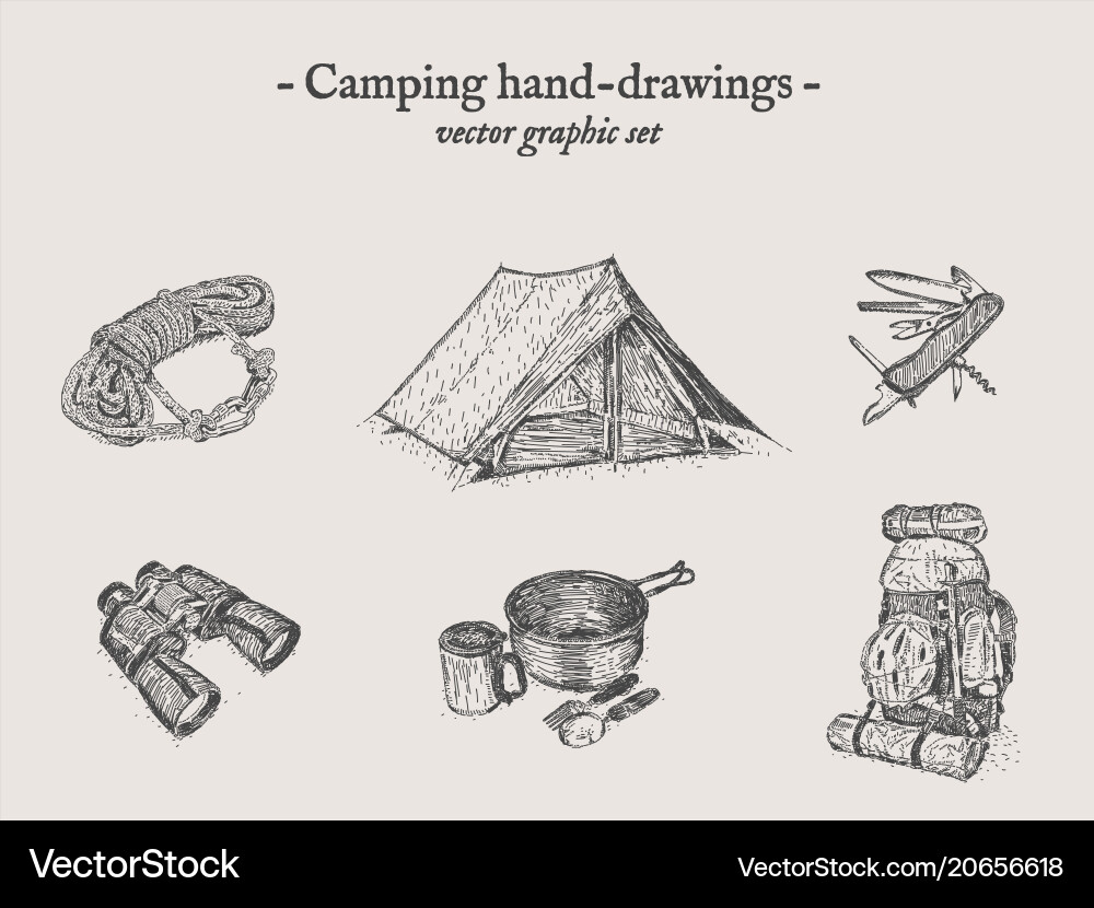 Camping outdoor drawings set Royalty Free Vector Image
