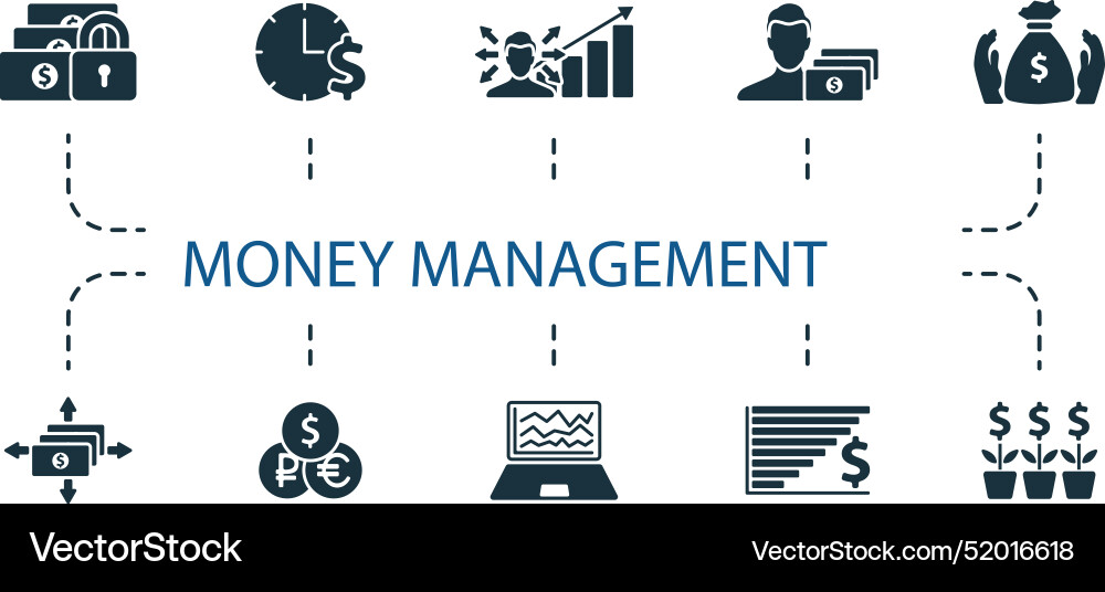 Money management icons set creative Royalty Free Vector