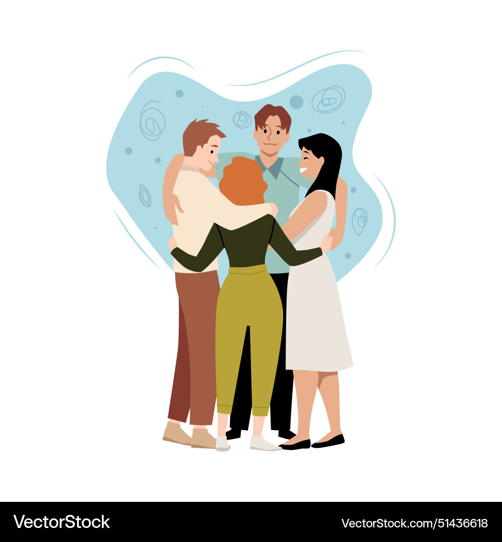 Young people group hug cartoon happy men Vector Image