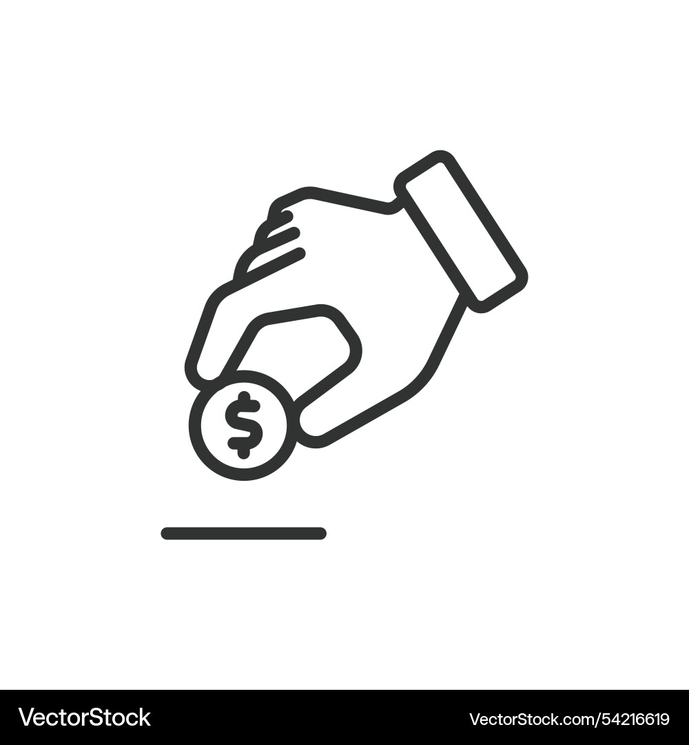 Coin donation hand icon in line design Royalty Free Vector
