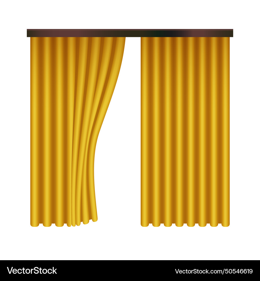 Golden 3d curtains opening pushing back satin Vector Image