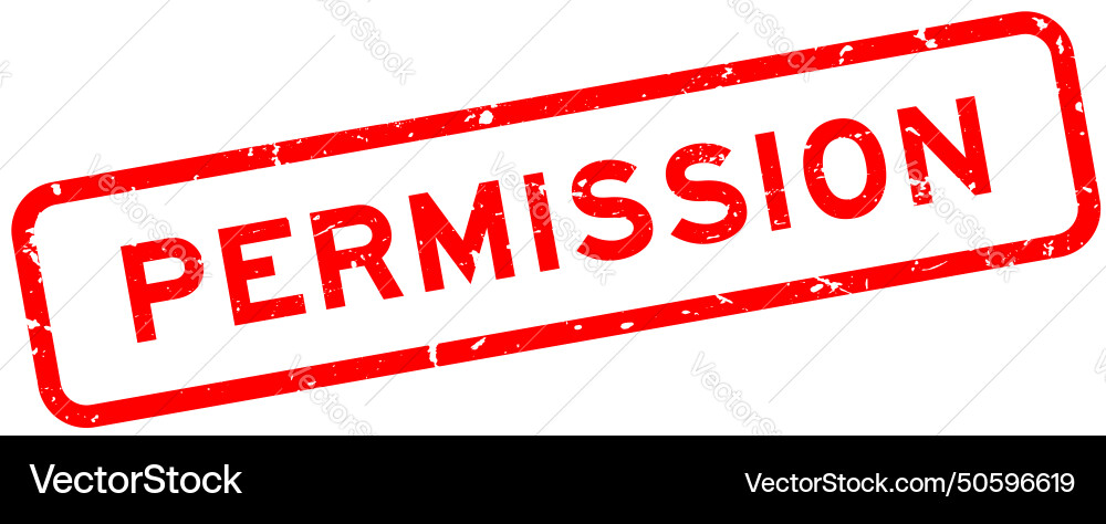 Grunge red permission word square rubber seal Vector Image