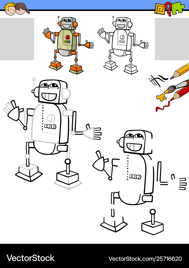 Drawing and coloring worksheet with robot Vector Image