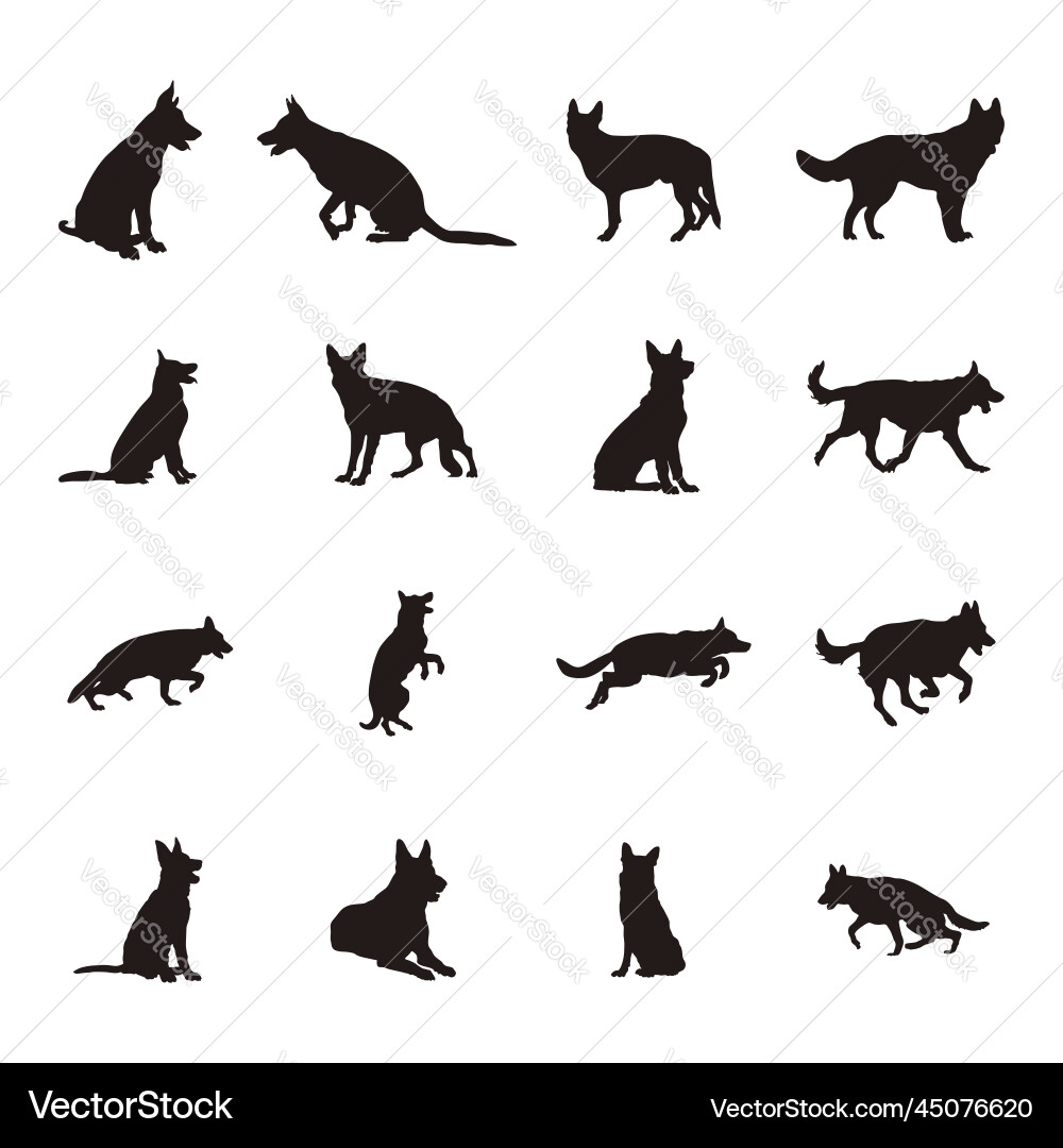 German shepherd dog silhouettes -v02 Royalty Free Vector
