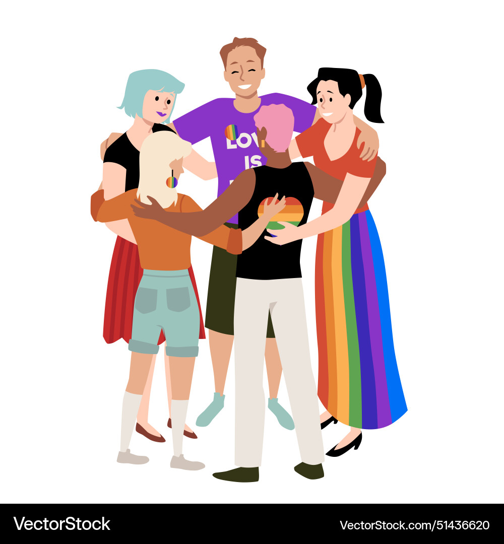 Group hug of various lgbt characters under the Vector Image