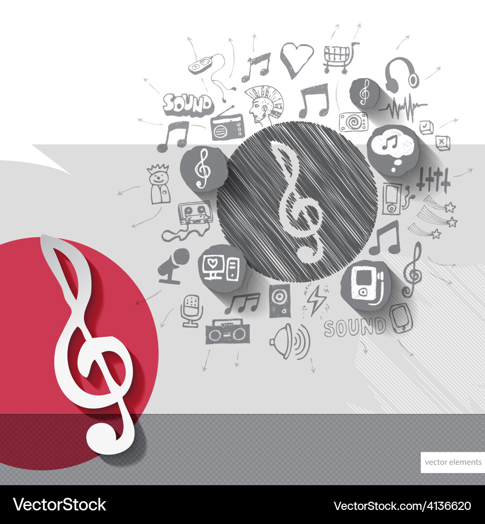 Hand drawn treble clef icons with background Vector Image